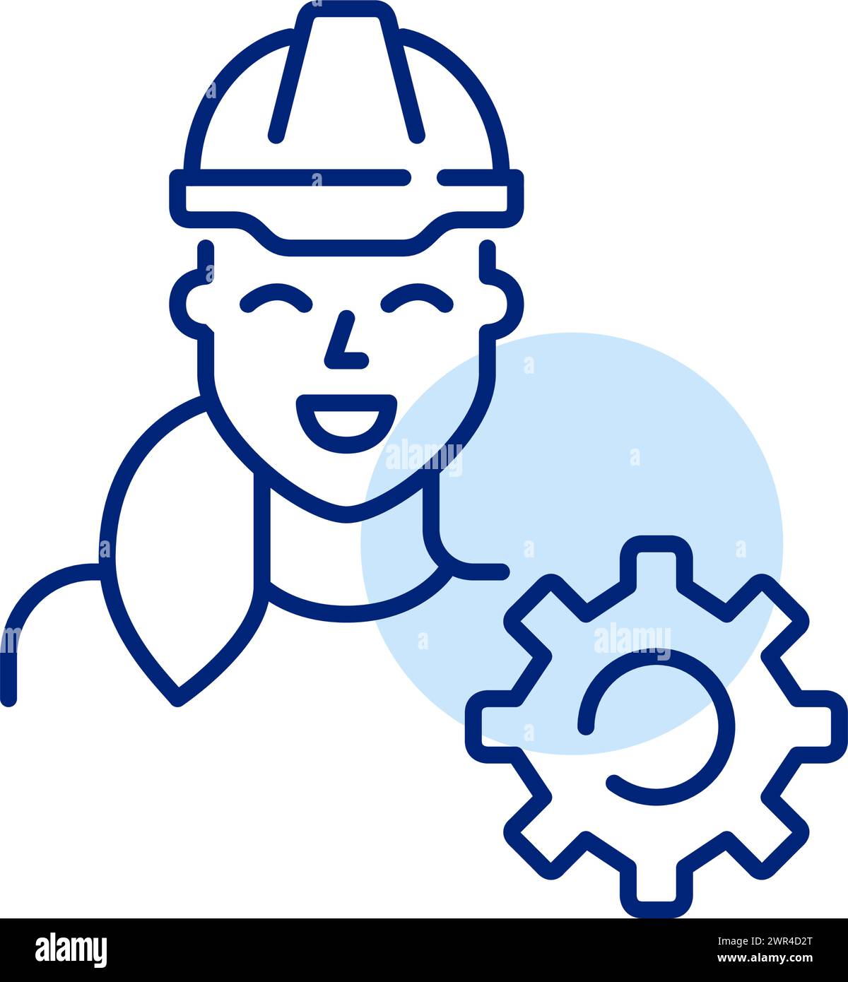 Woman wearing hard hat and cogwheel icon. Female representation in ...