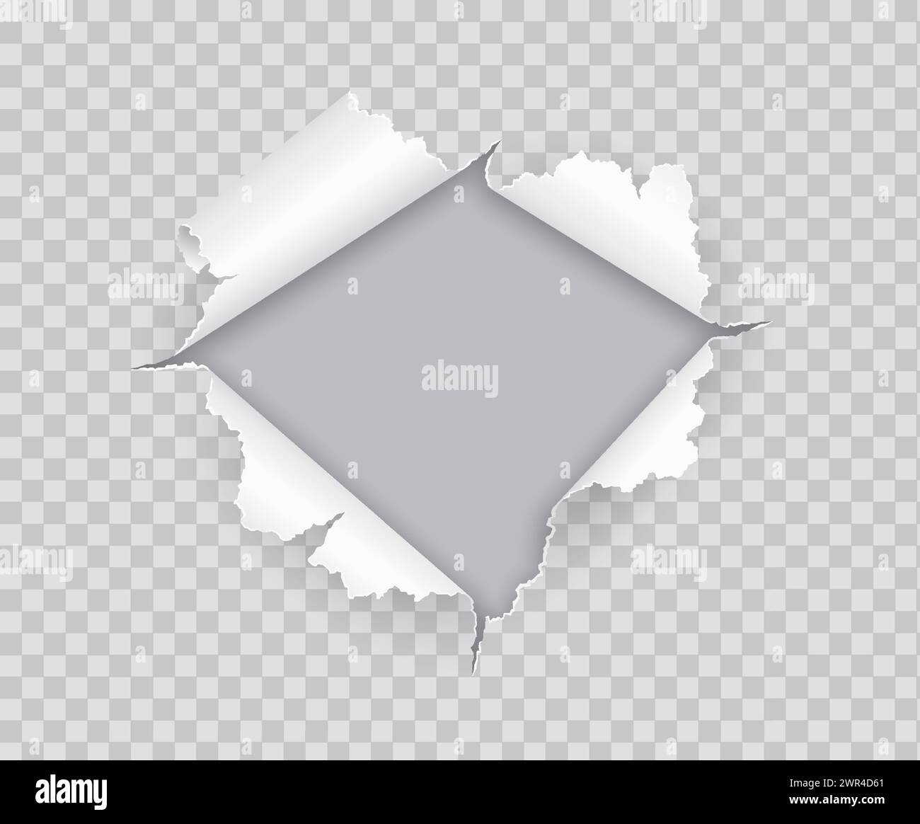 Hole in torn paper rolled on grey backdrop realistic vector ...