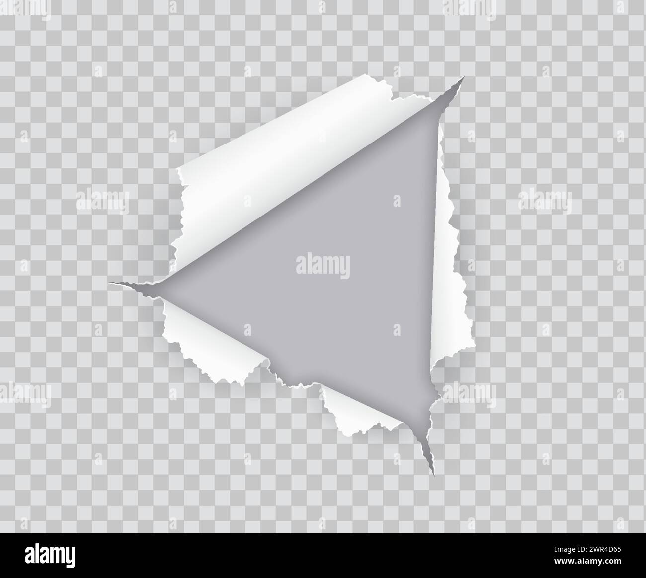 Hole in torn paper rolled on grey backdrop realistic vector ...