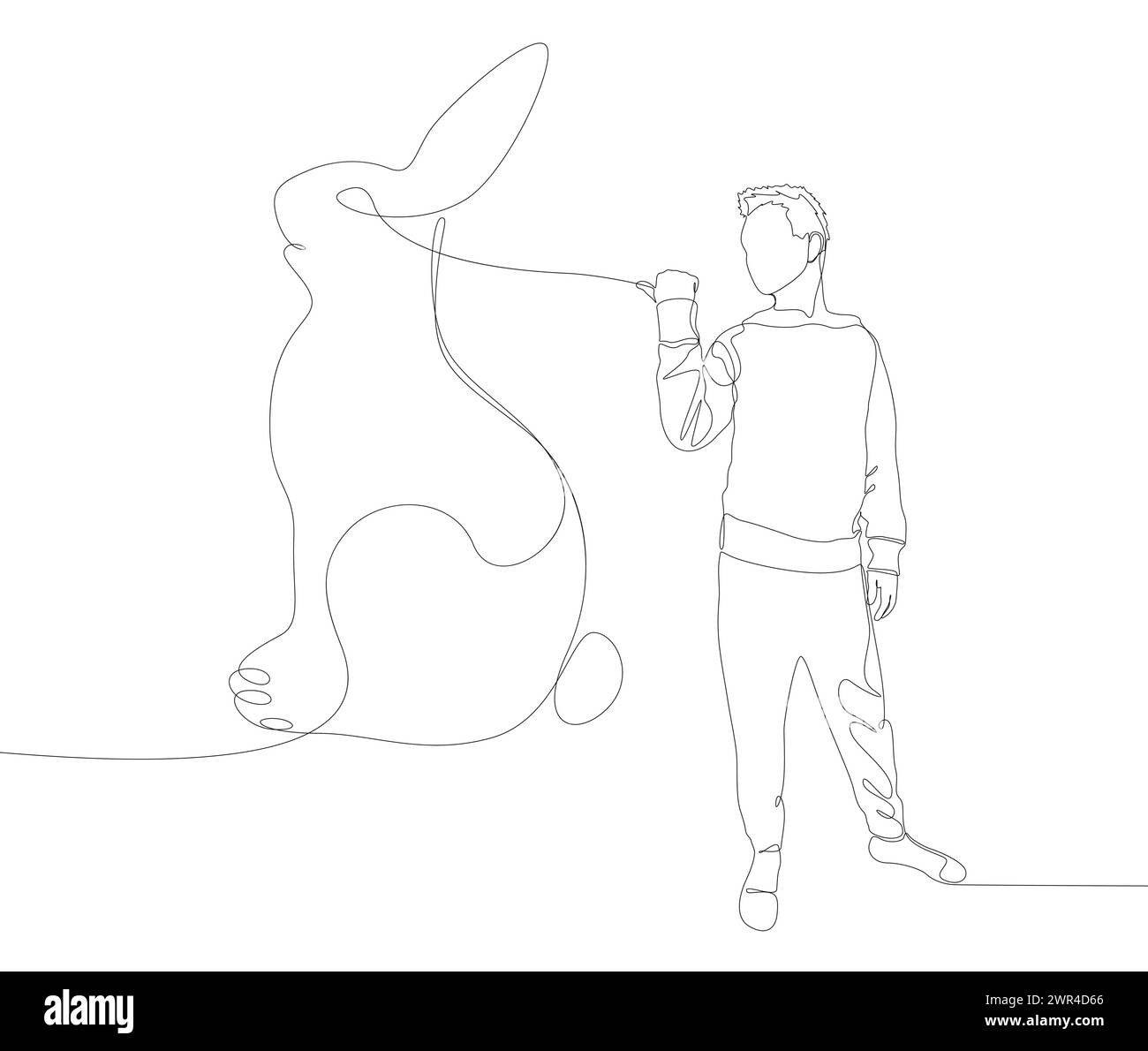 One continuous line of Man pointing with finger at Rabbit. Thin Line ...
