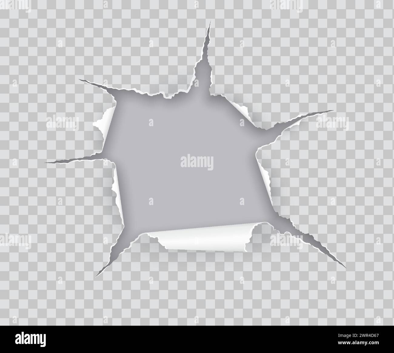 Hole in torn paper rolled on grey backdrop realistic vector ...