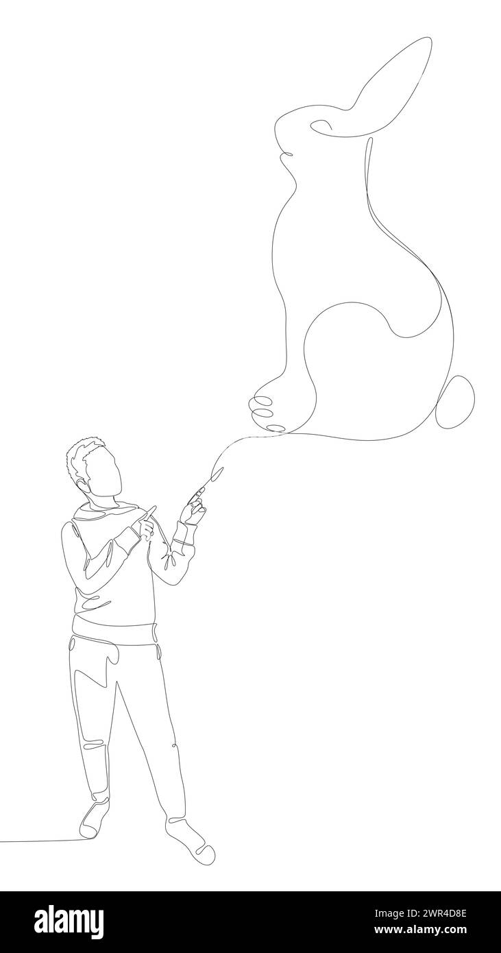 One continuous line of Man pointing with finger at Rabbit. Thin Line ...