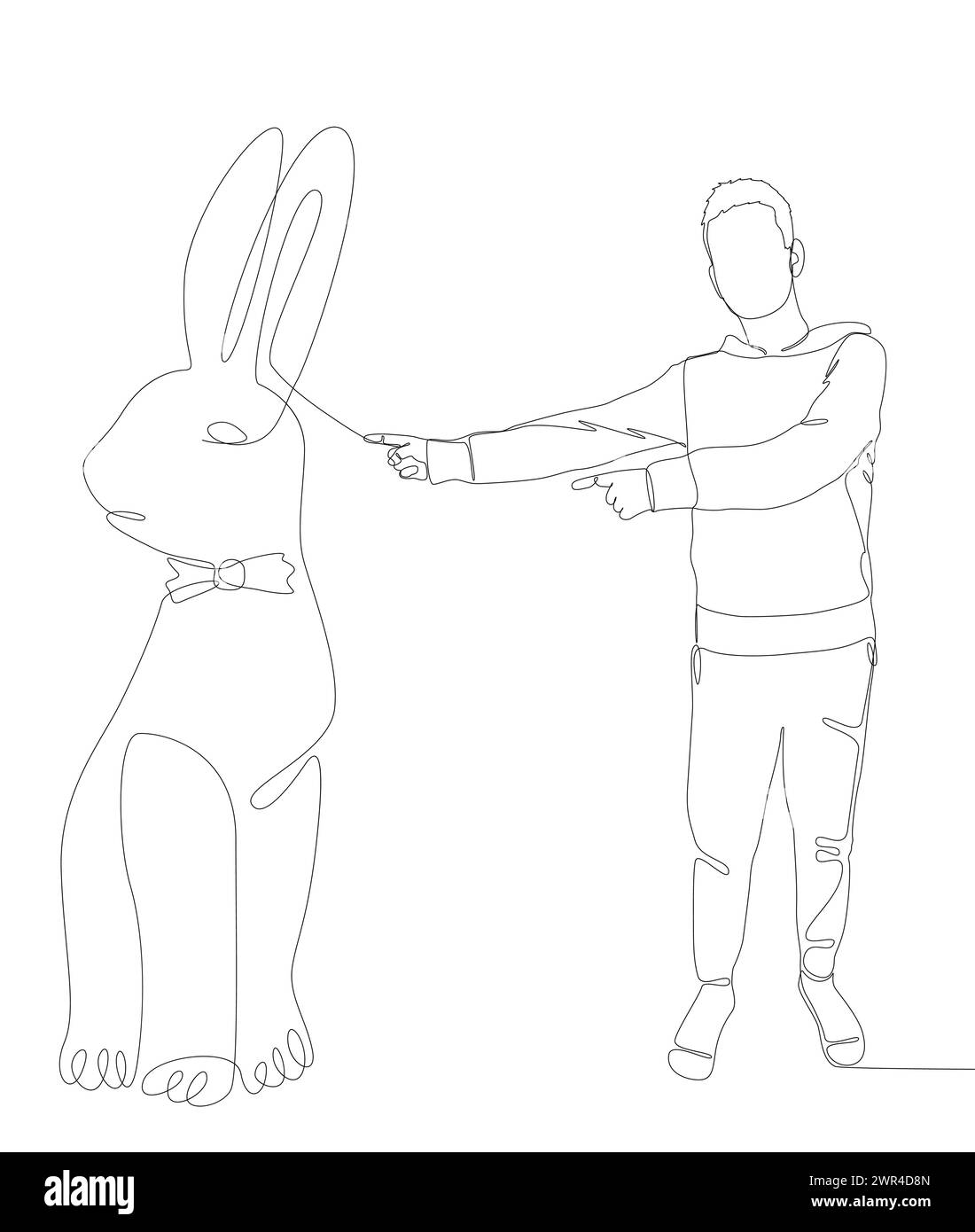 One continuous line of Man pointing with finger at Rabbit. Thin Line ...