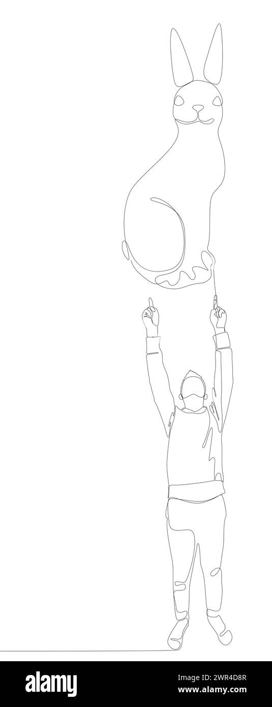 One Continuous Line Of Man Pointing With Finger At Rabbit Thin Line