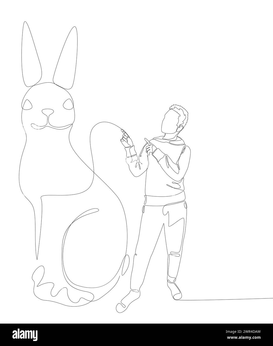 One Continuous Line Of Man Pointing With Finger At Rabbit Thin Line