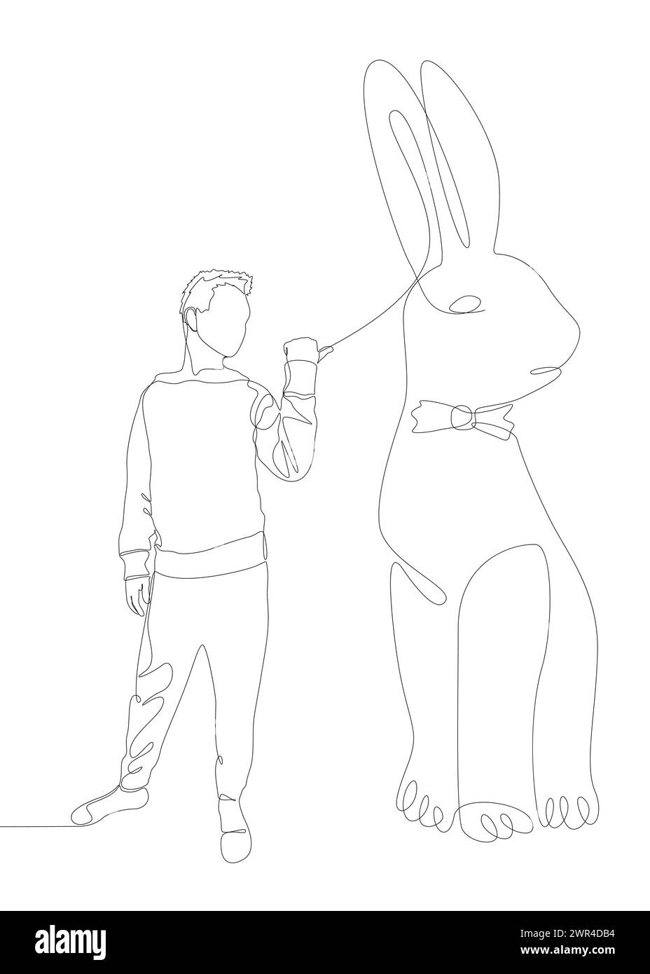 One continuous line of Man pointing with finger at Rabbit. Thin Line ...