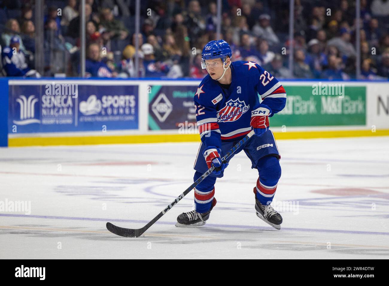 March 8th, 2024: Rochester Americans defenseman Zach Metsa (22) skates ...