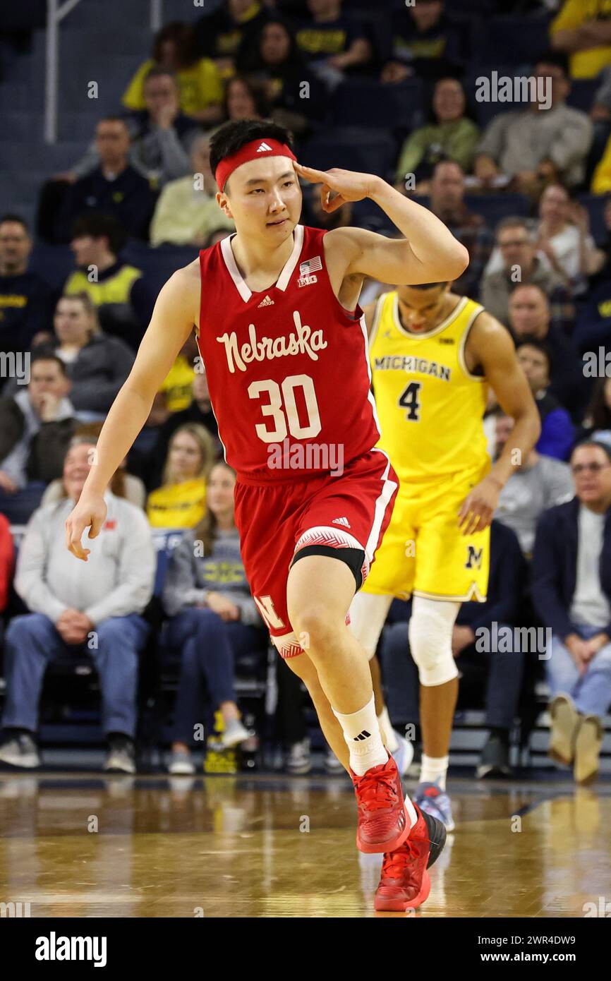 ANN ARBOR, MI - MARCH 10: Nebraska Cornhuskers guard Keisei Tominaga ...