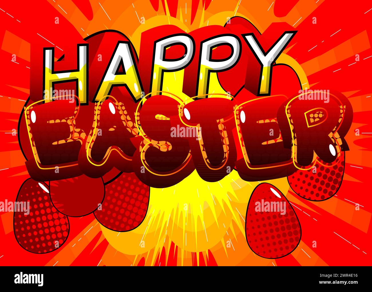Comic book vector illustrated retro Happy Easter poster, pop art ...