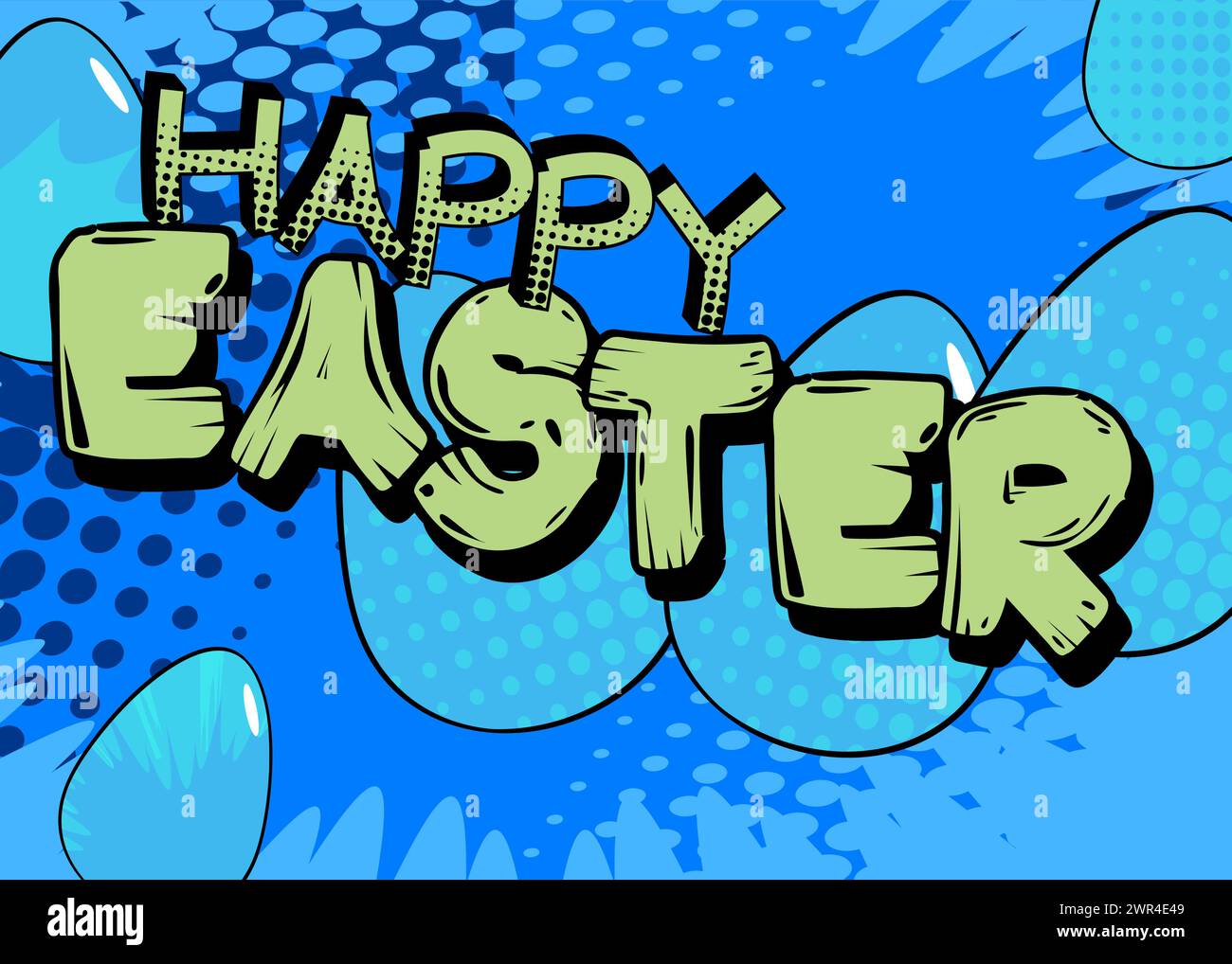 Comic book vector illustrated retro Happy Easter poster, pop art ...