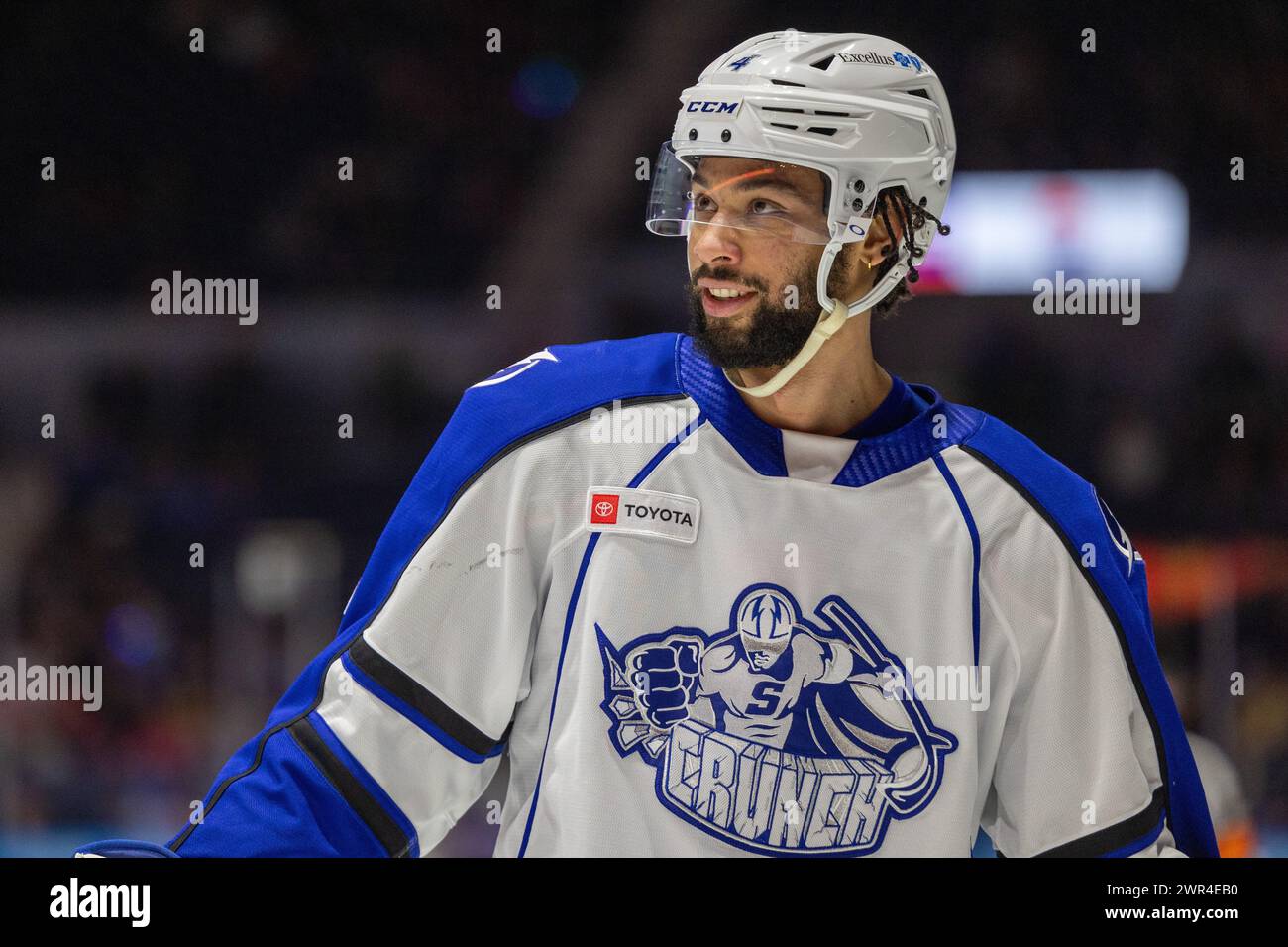 March 8th, 2024: Syracuse Crunch defenseman Devante Stephens (4) skates ...