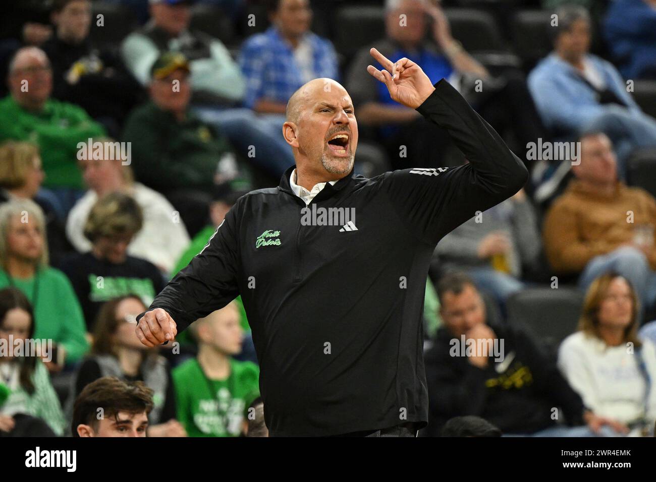 North Dakota Fighting Hawks head coach Paul Sather reacts to a call ...