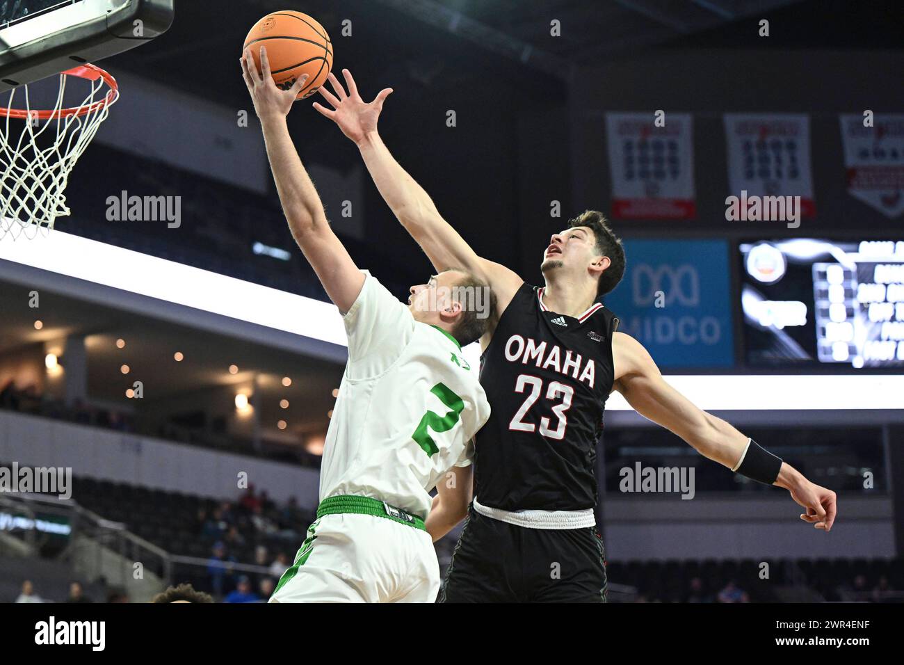 North Dakota Fighting Hawks guard Eli King (2) goes up for a shot while ...