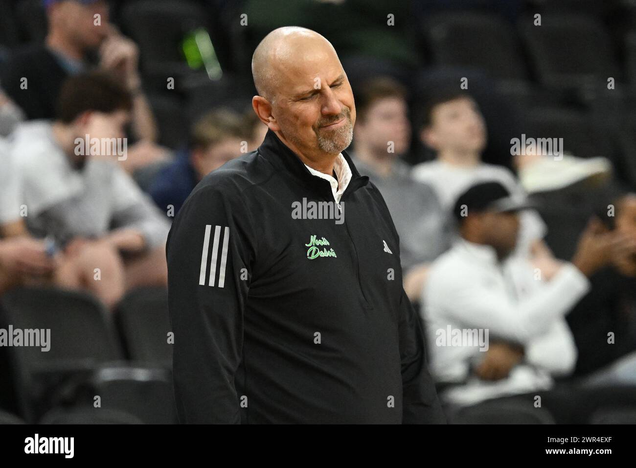 North Dakota Fighting Hawks head coach Paul Sather reacts to a call ...