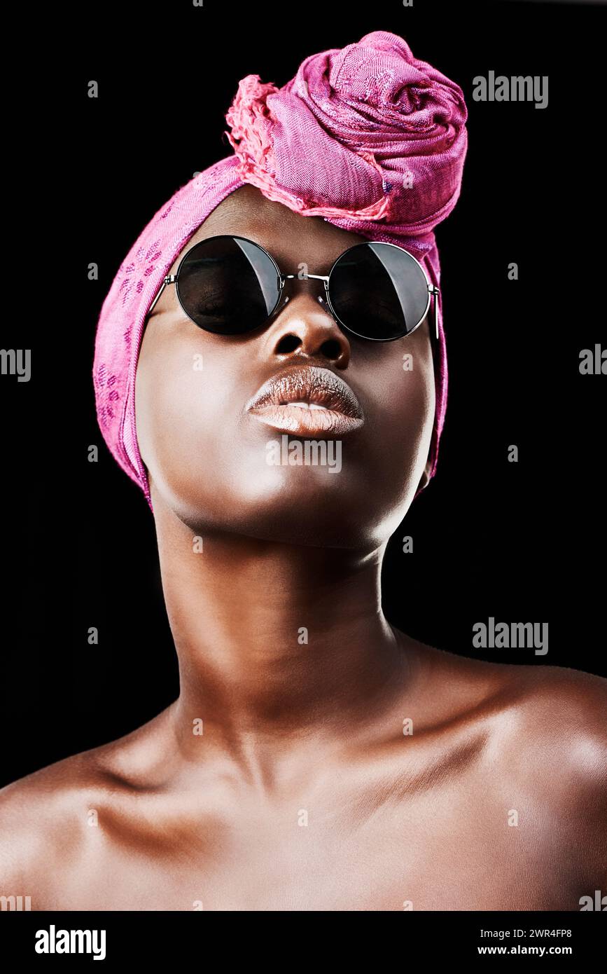 Face, fashion and culture with African woman in studio isolated on ...