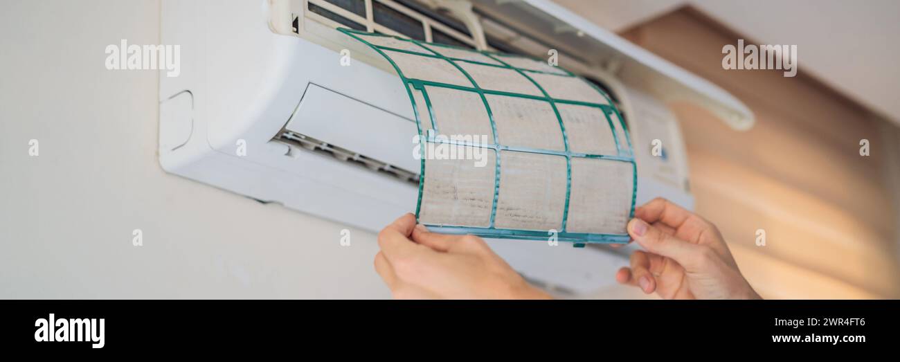 cleen out dust from air conditioner filter BANNER, LONG FORMAT Stock ...