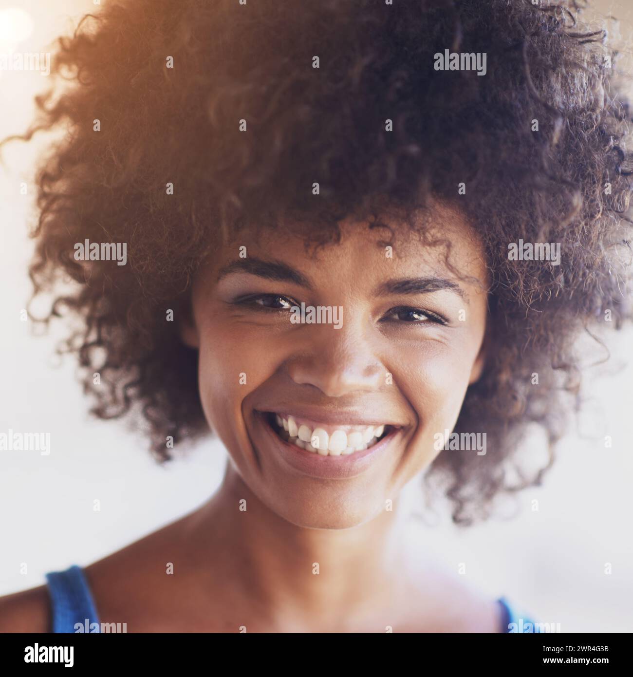 Woman, portrait and smile in fashion with closeup, natural beauty and ...