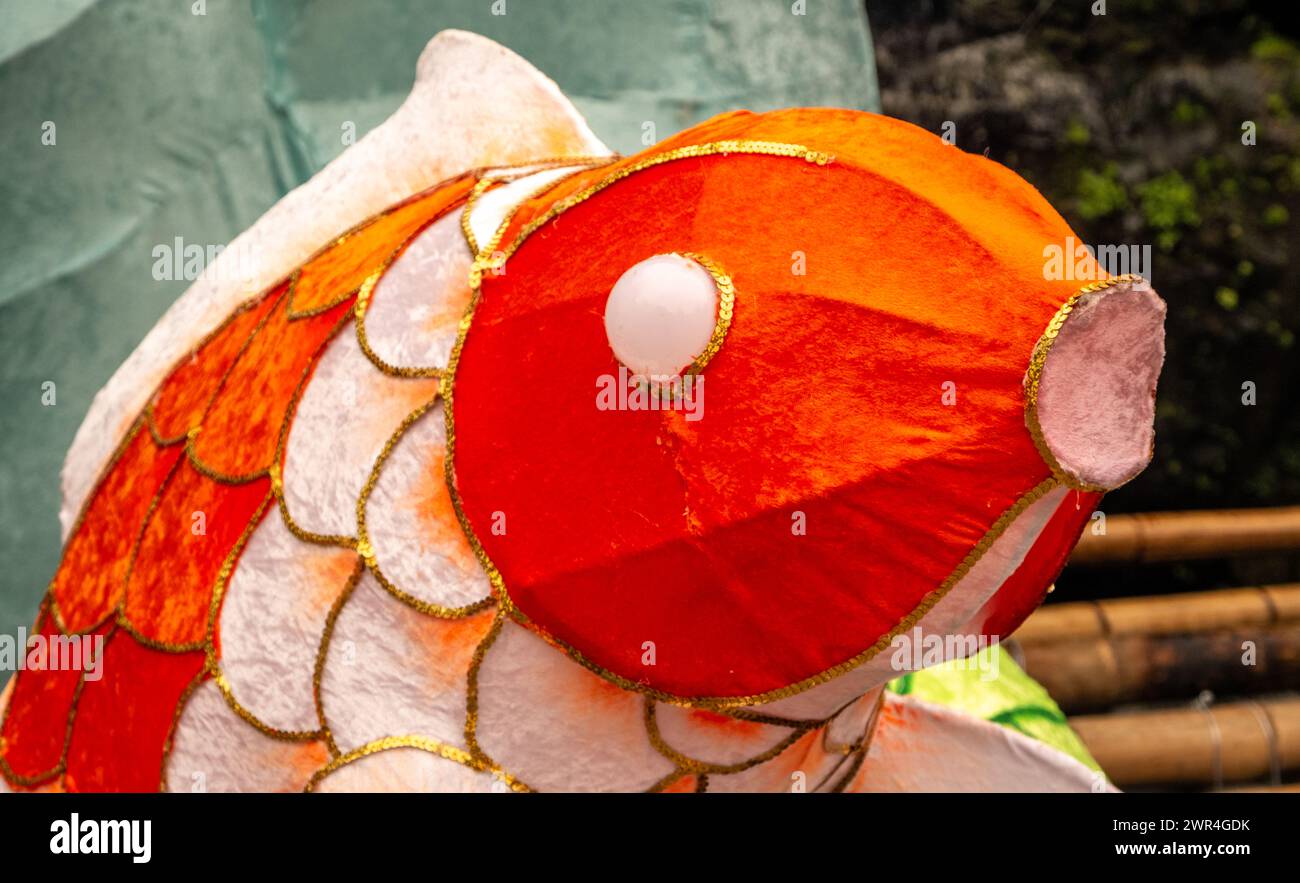 Large decorative orange fish at the Longshan Buddhist Temple in Taipei ...