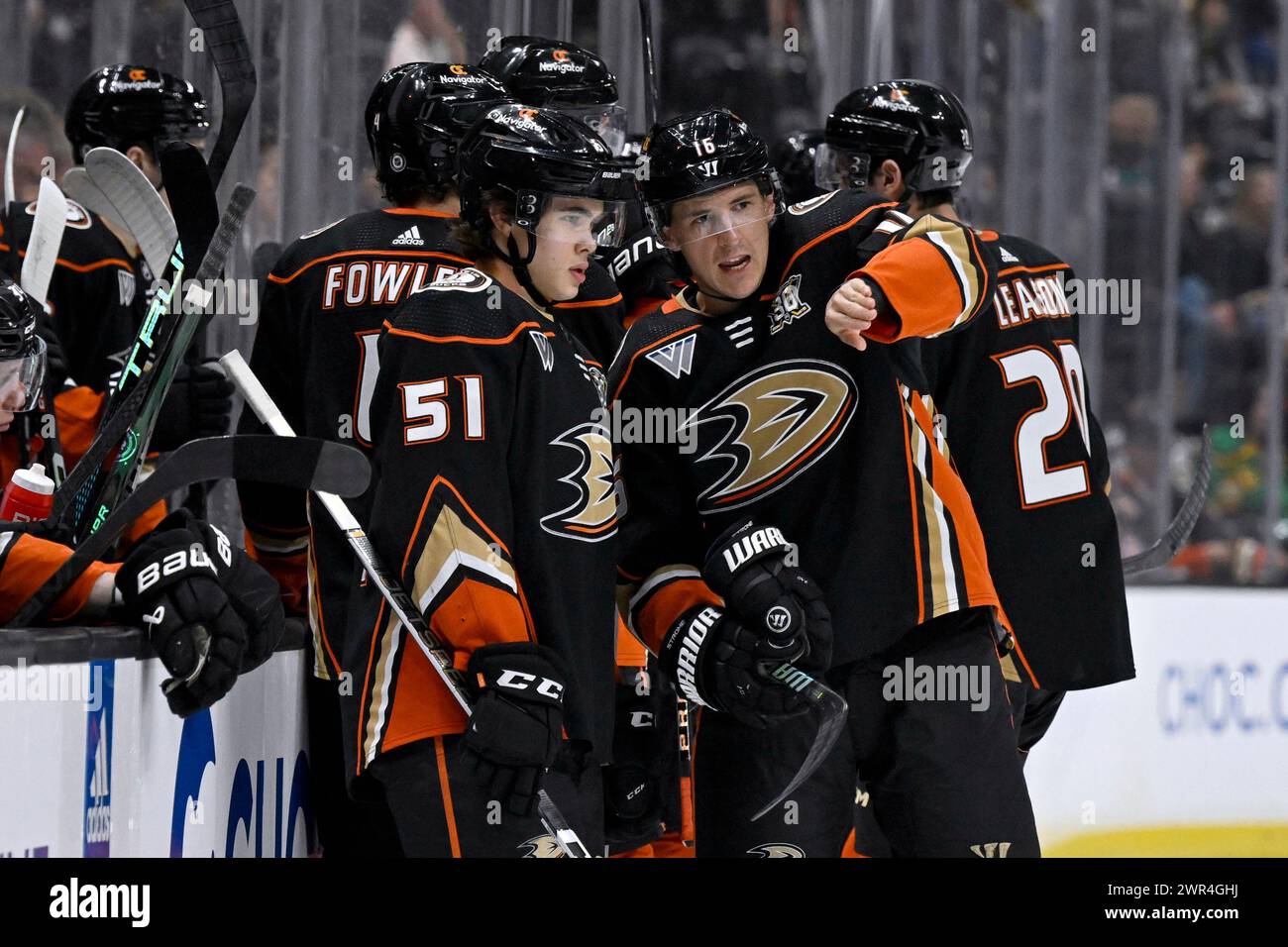 Anaheim Ducks center Ryan Strome (16) talks with defenseman Olen ...