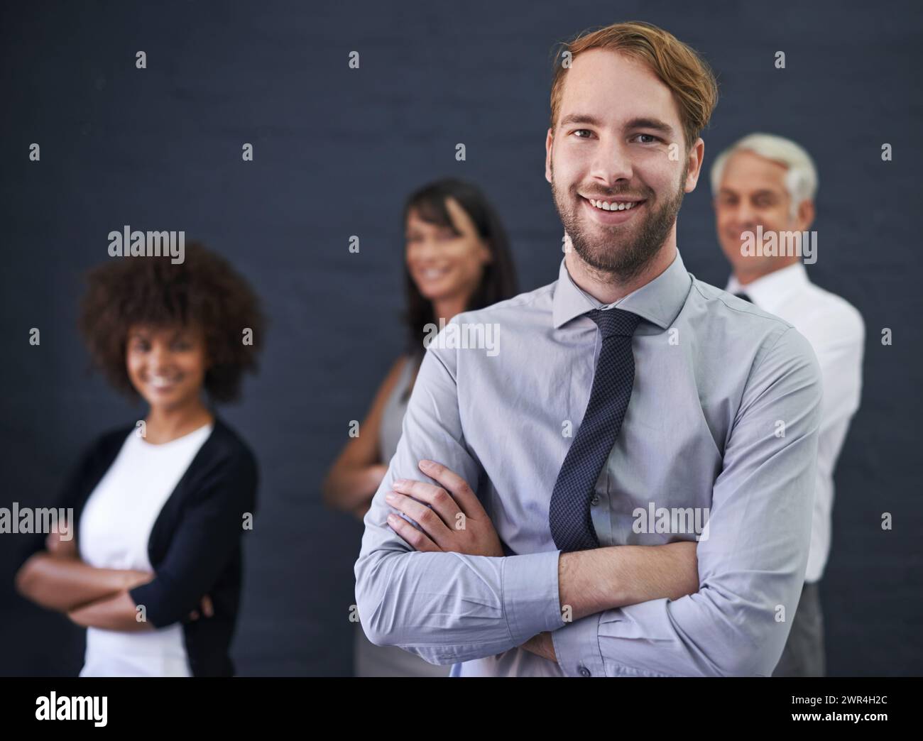Business man, leadership and arms crossed in studio portrait for teamwork, confidence and about ...