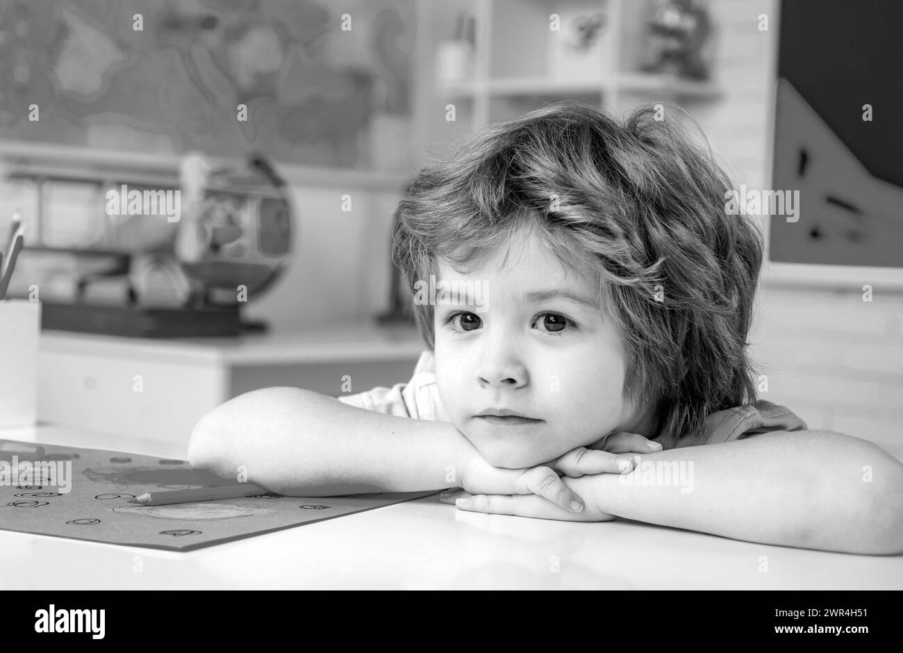 Child learning letters at home Black and White Stock Photos & Images ...
