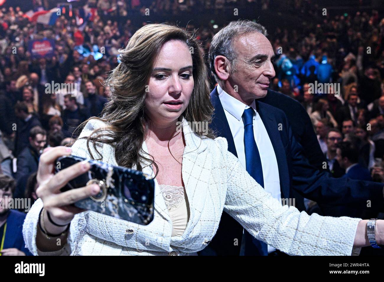 Eric Zemmour and Sarah Knafo at the European election campaign launch ...