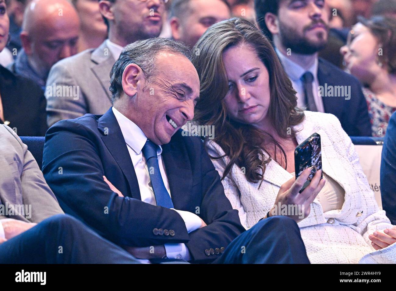 Eric Zemmour and Sarah Knafo at the European election campaign launch ...