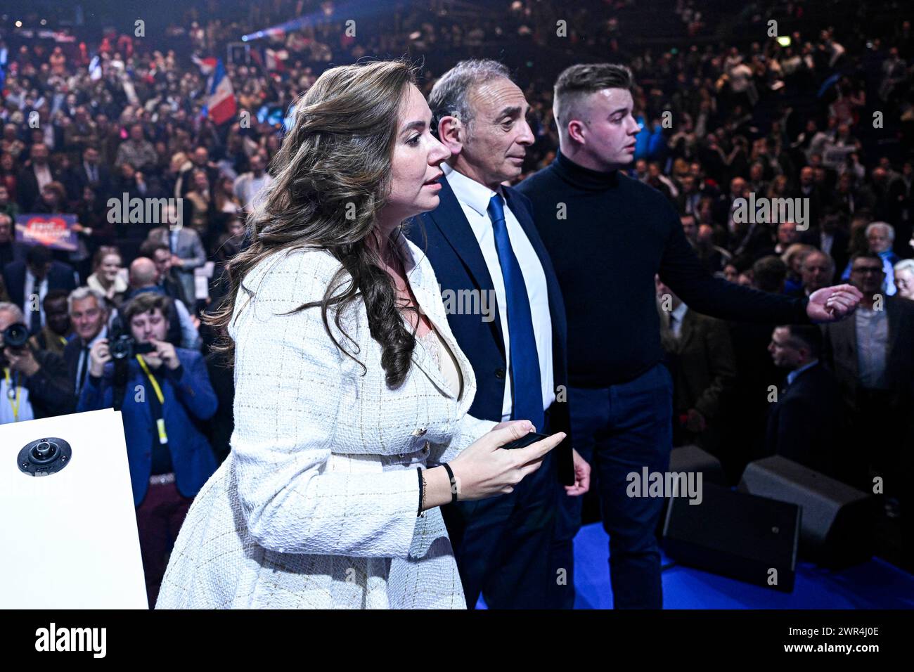 Eric Zemmour and Sarah Knafo at the European election campaign launch ...