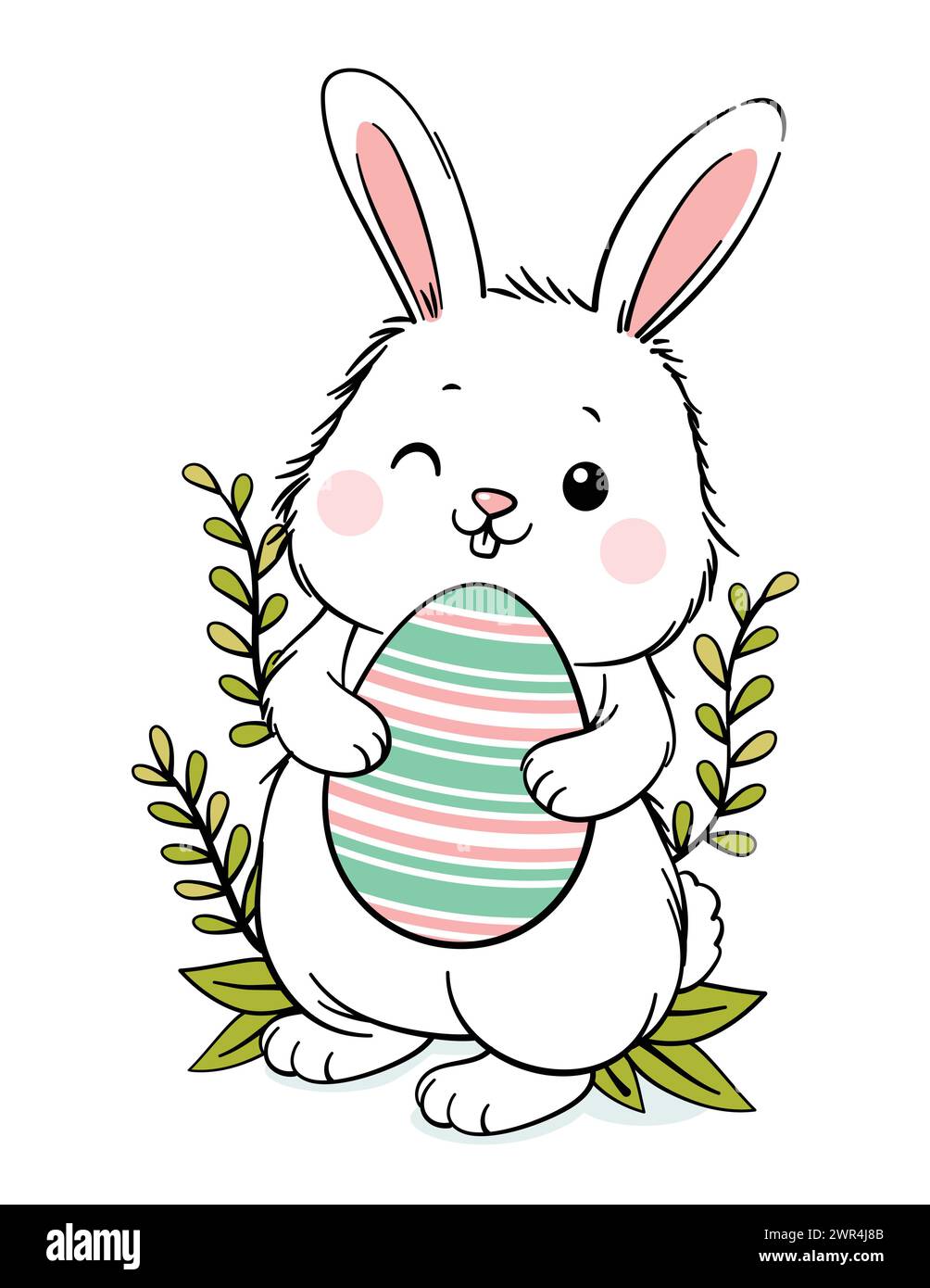 Cute White Easter Bunny Hugging Big Egg Stock Vector Image & Art - Alamy