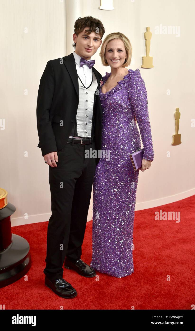 Tyler Grandalski, left, and Marlee Matlin arrive at the Oscars on ...