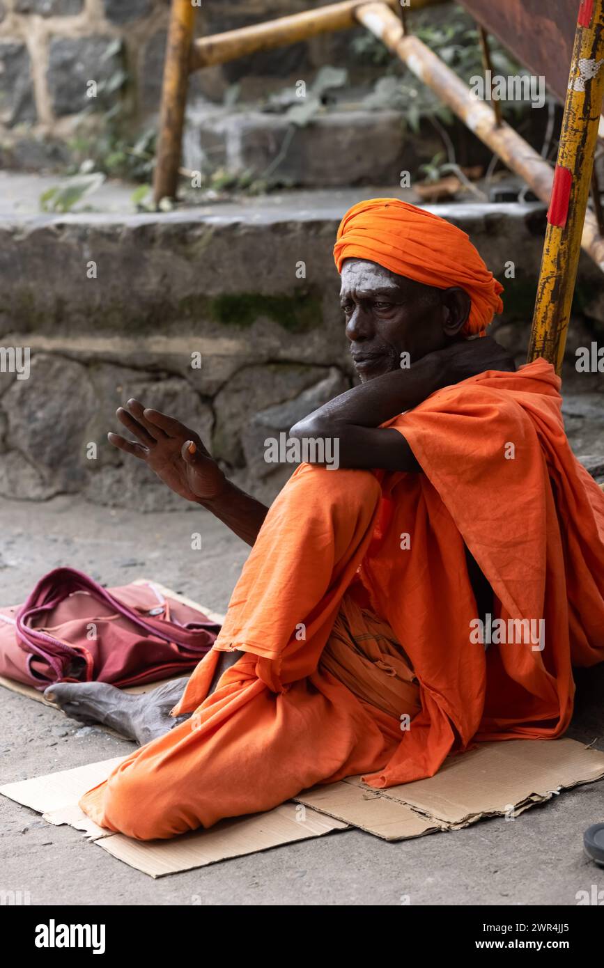 AMILNADU INDIA - FEB 15, 2023: Old Indian Hindu sadhu with dread-lock ... AMILNADU INDIA - FEB 15, 2023: Old Indian Hindu sadhu with dread-lock ...