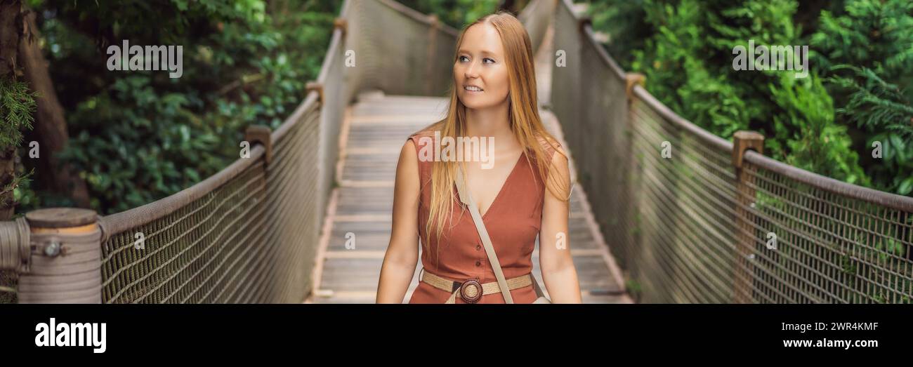Woman tourist in Rope bridge in Yildiz Park. Besiktas, Istanbul, Turkey ...