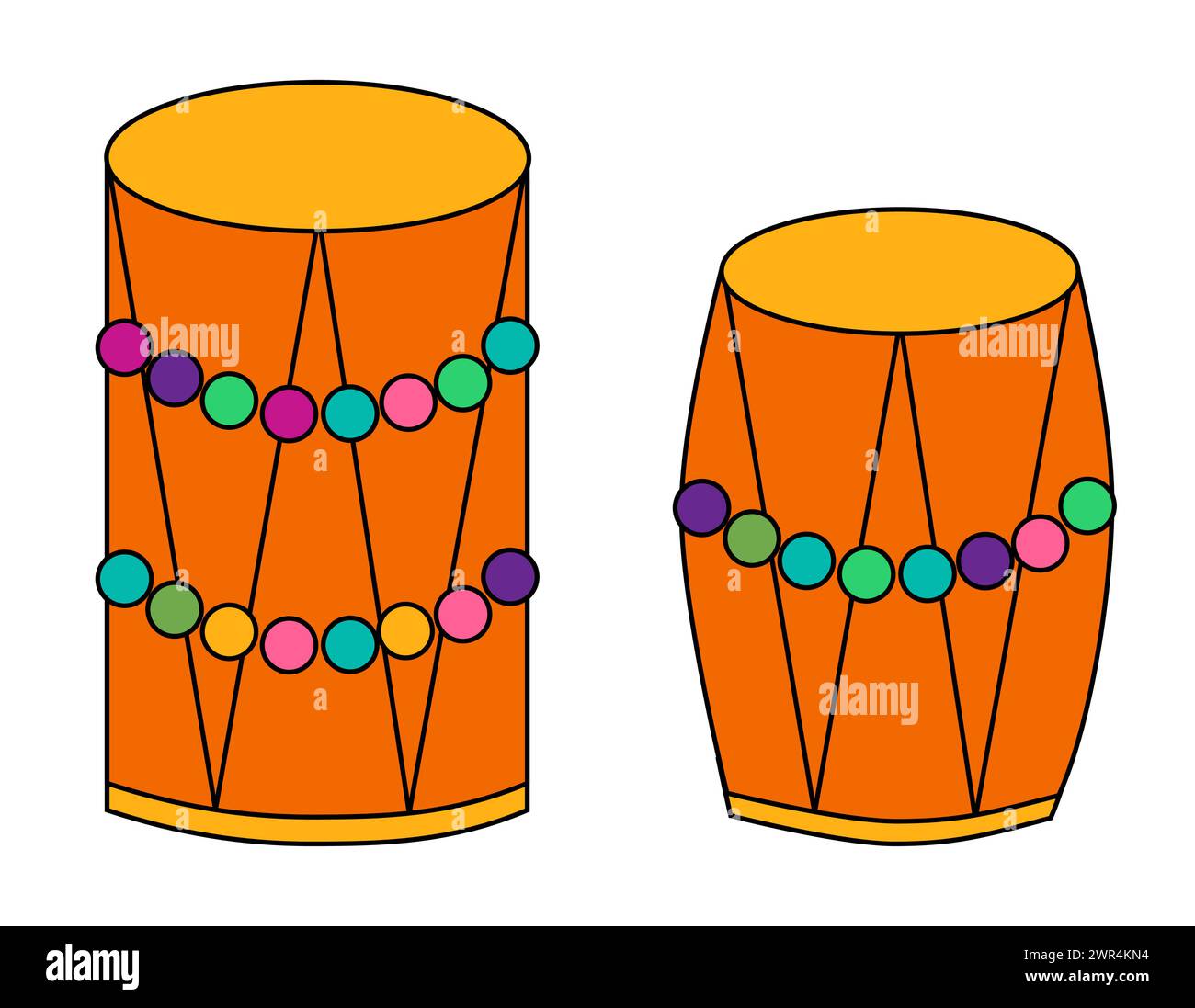 Two Holi Drums Dhol elements. Design for celebration of Indian festival ...