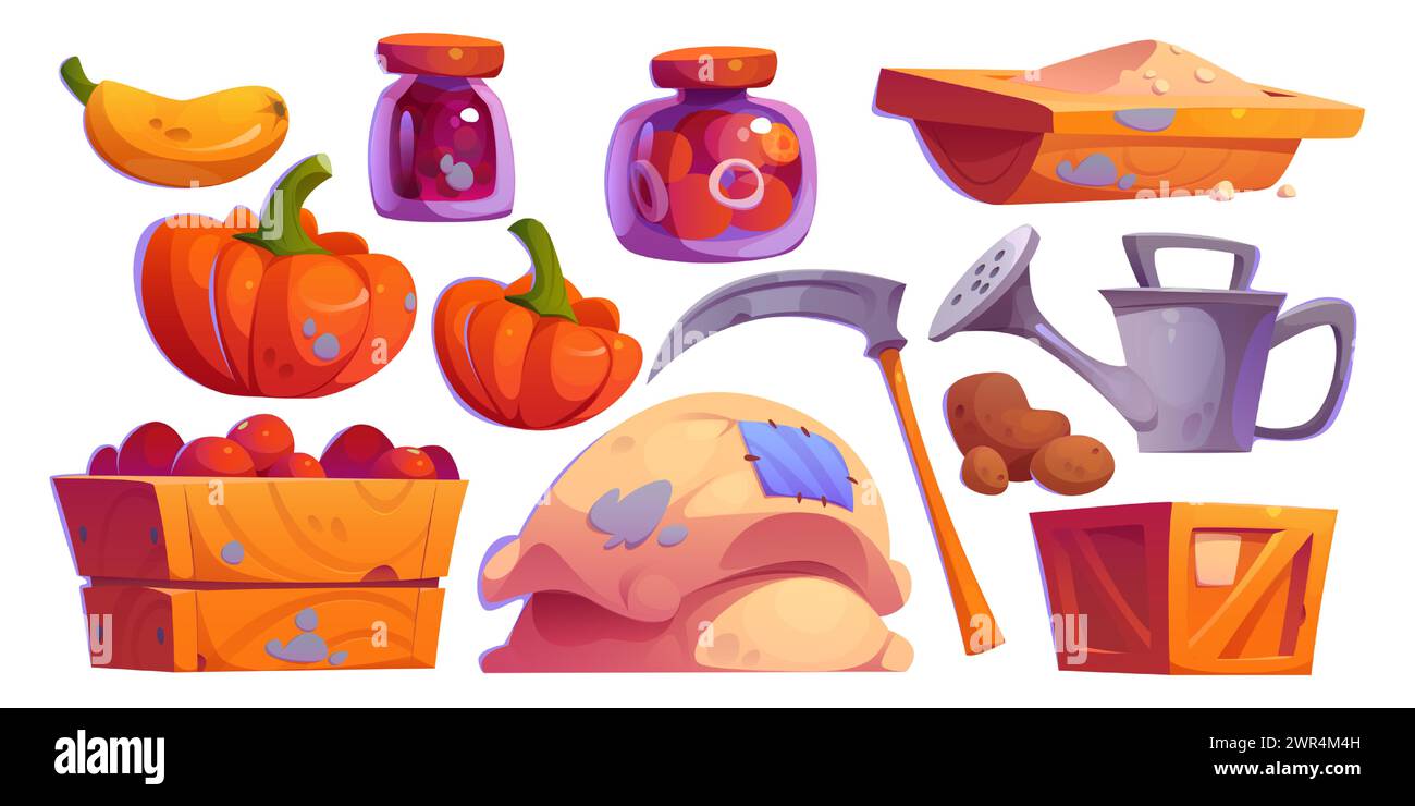 Farm barn inside elements and tools. Cartoon vector illustration set of ...