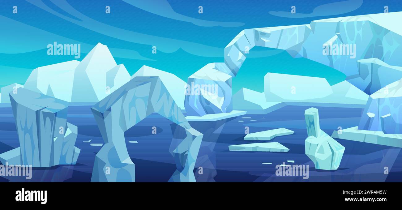 Arctic landscape with iceberg in ocean or sea. Cartoon vector ...