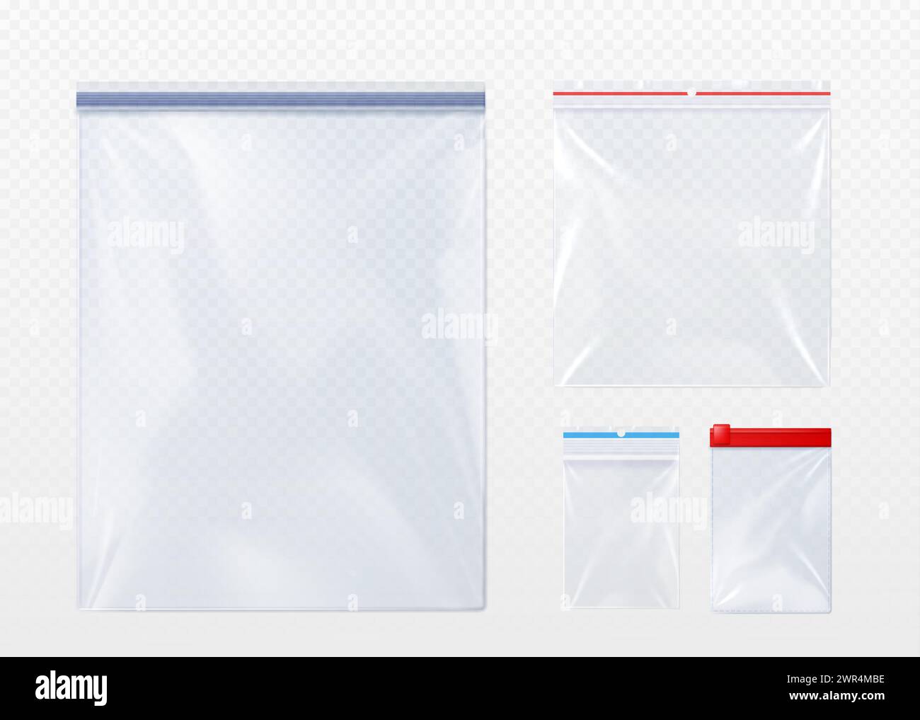Plastic bag with zip locker mockup. Realistic vector illustration set ...