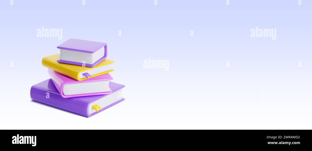 Close book stack on pastel purple background with empty space for text ...