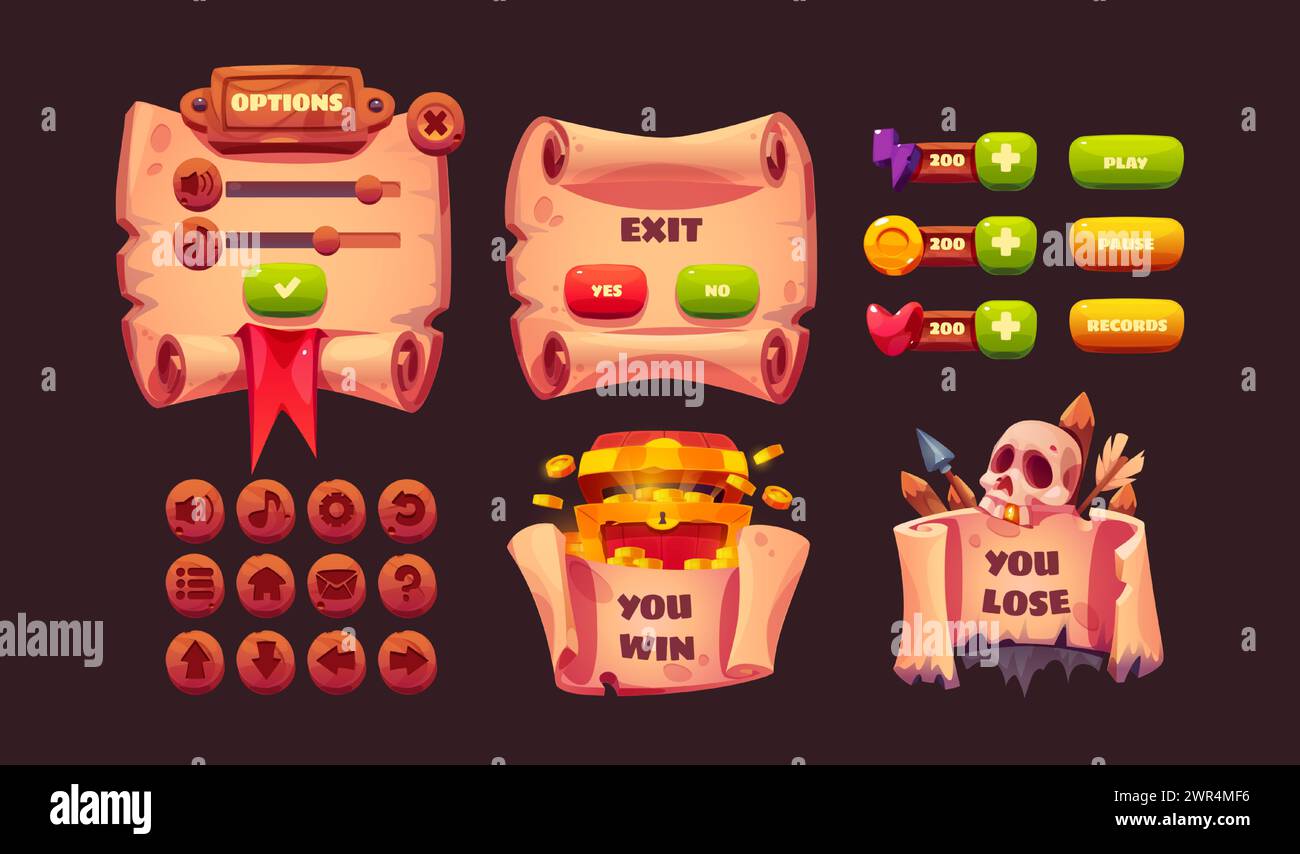 Pirate medieval game interface elements. Cartoon vector illustration ...