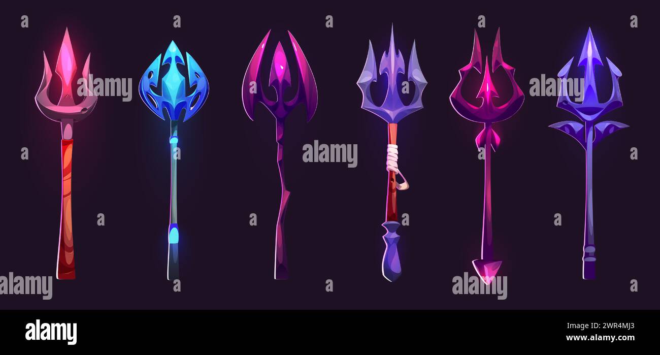 Poseidon or Neptune magic trident for game ui design. Cartoon vector ...