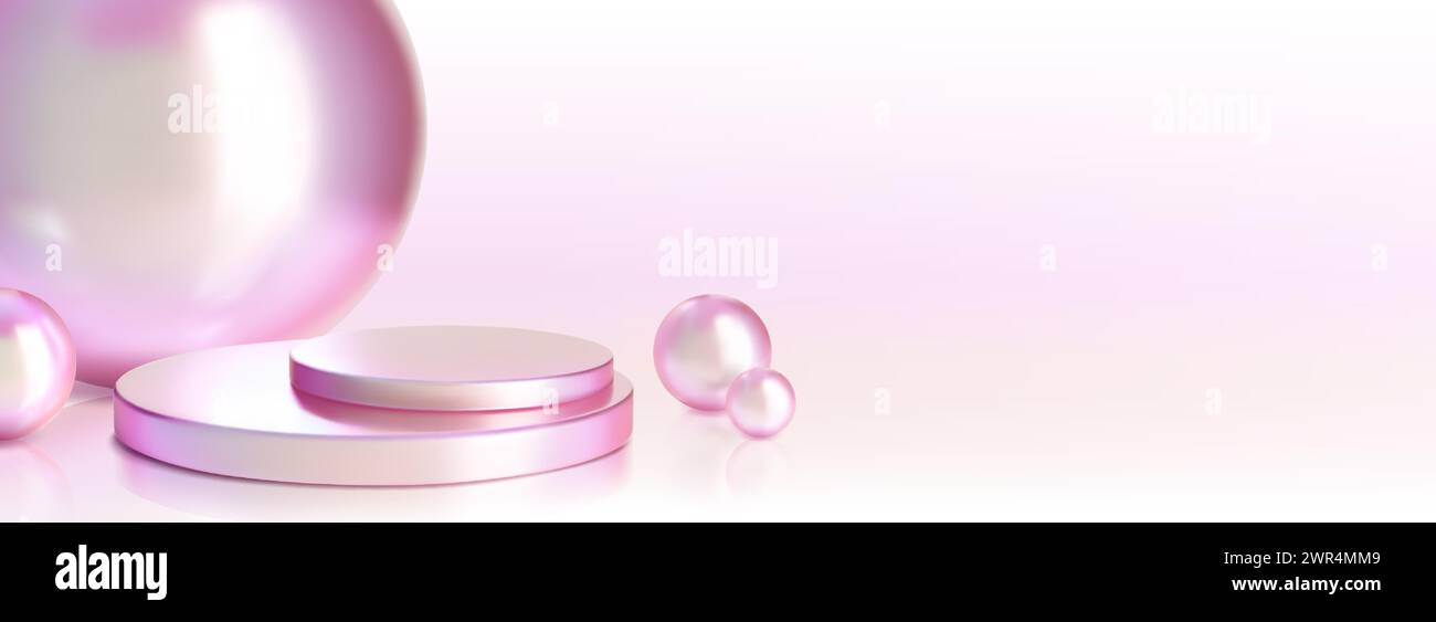 Hologram iridescent cylinder stairs podium with glass decorative sphere ...