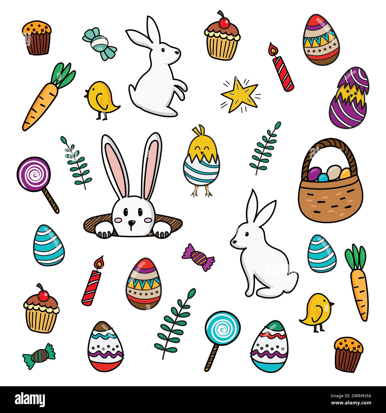 Easter color icons doodles hand drawn. Vector illustration Stock Vector ...