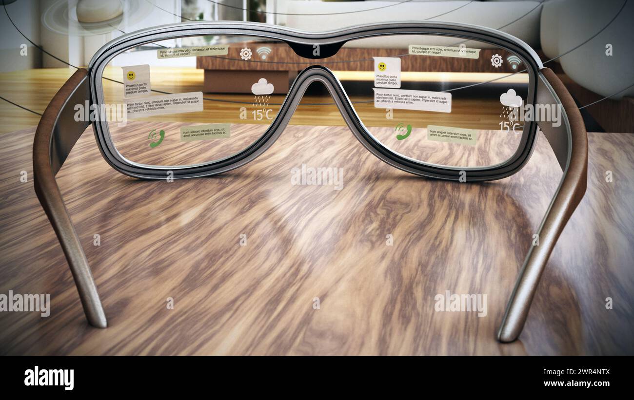 Augmented reality glasses and solar system planets in the room. 3D ...