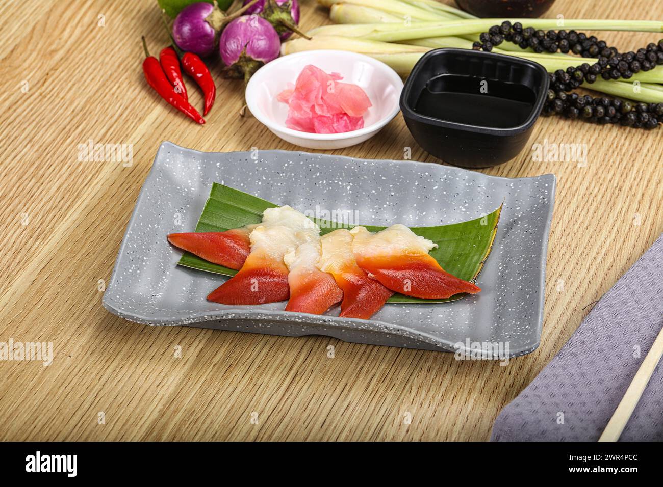 The stimpson surf clam or hokkigai sashimi - japanese food style Stock ...