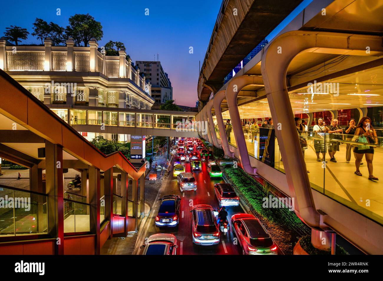 Bangkok Thailand ,March10-2024:View on the aerial BTS walking platform ...