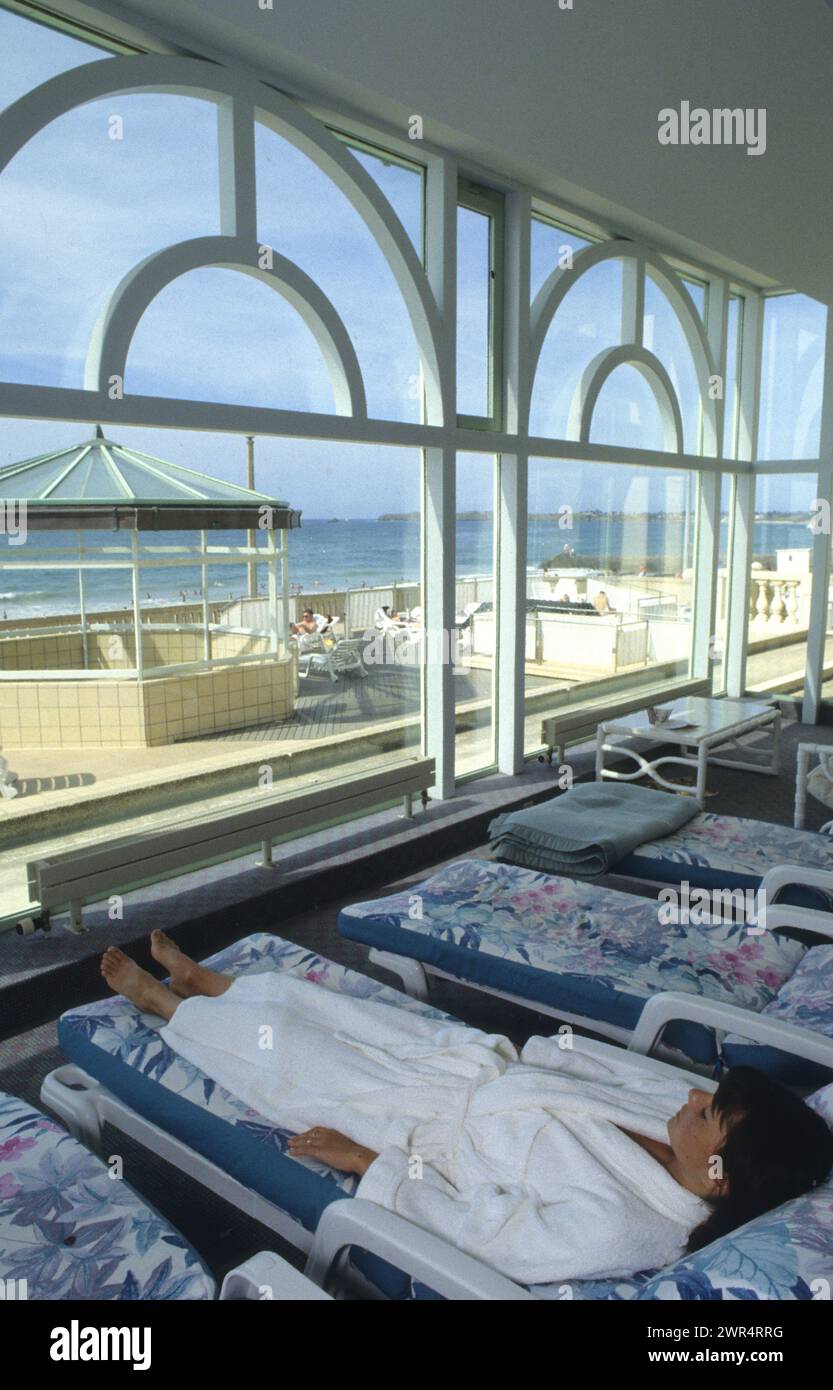 FRANCE st malo spa thermal relaxation young woman lay down front window ...