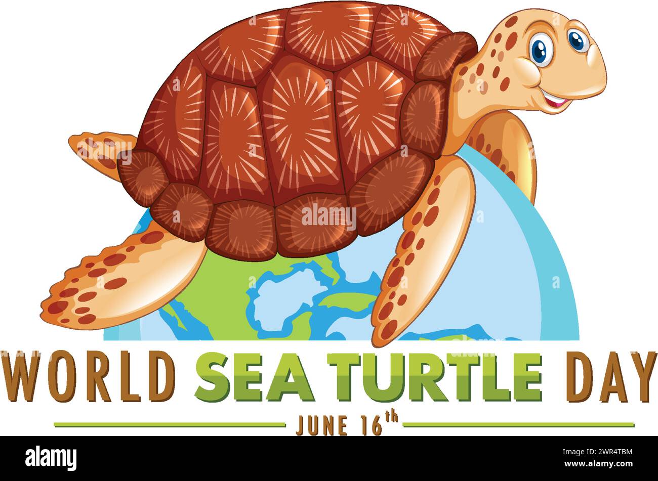 Colorful cartoon sea turtle on a globe graphic Stock Vector Image & Art ...