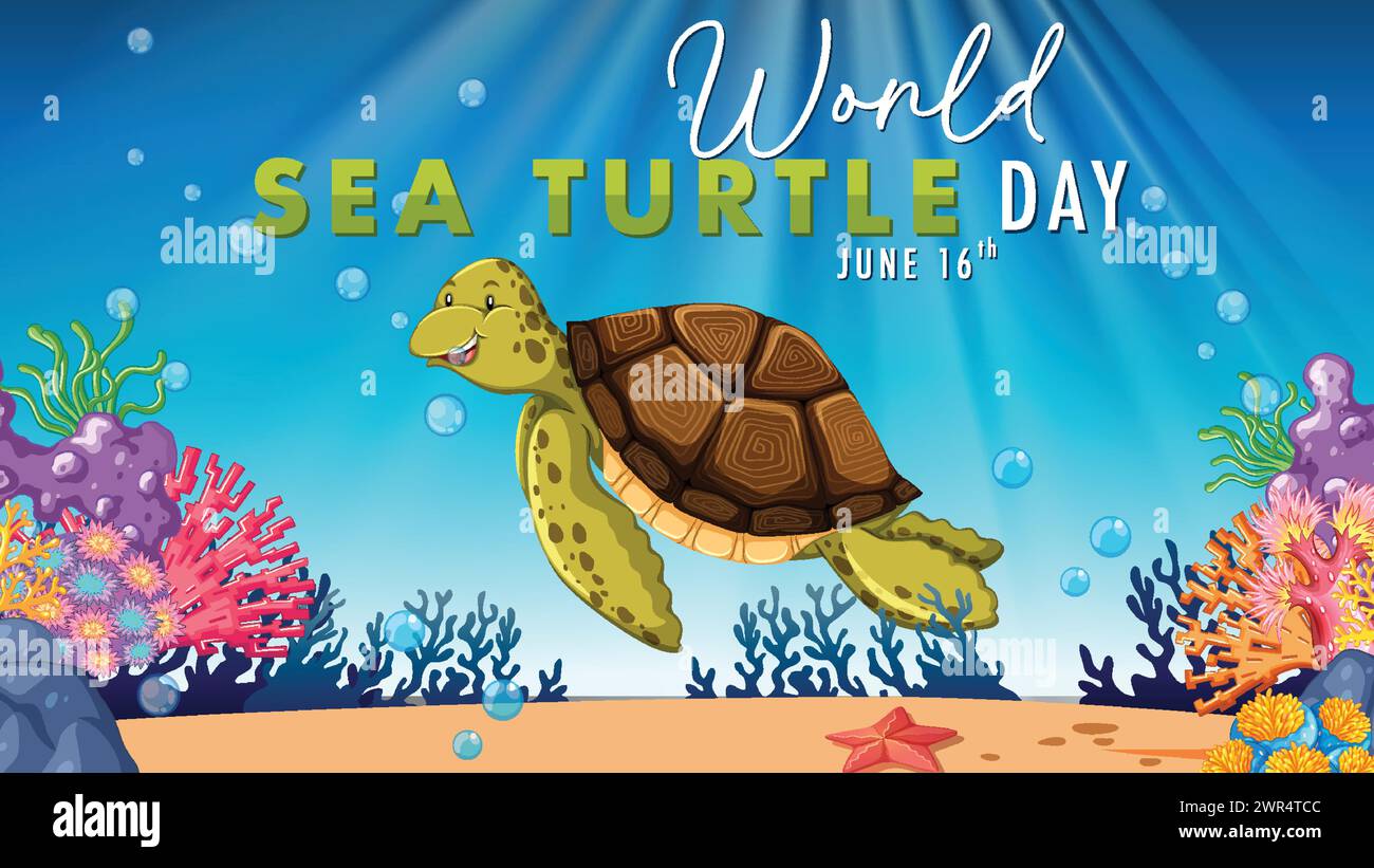 Colorful vector celebrating sea turtles and ocean life Stock Vector ...