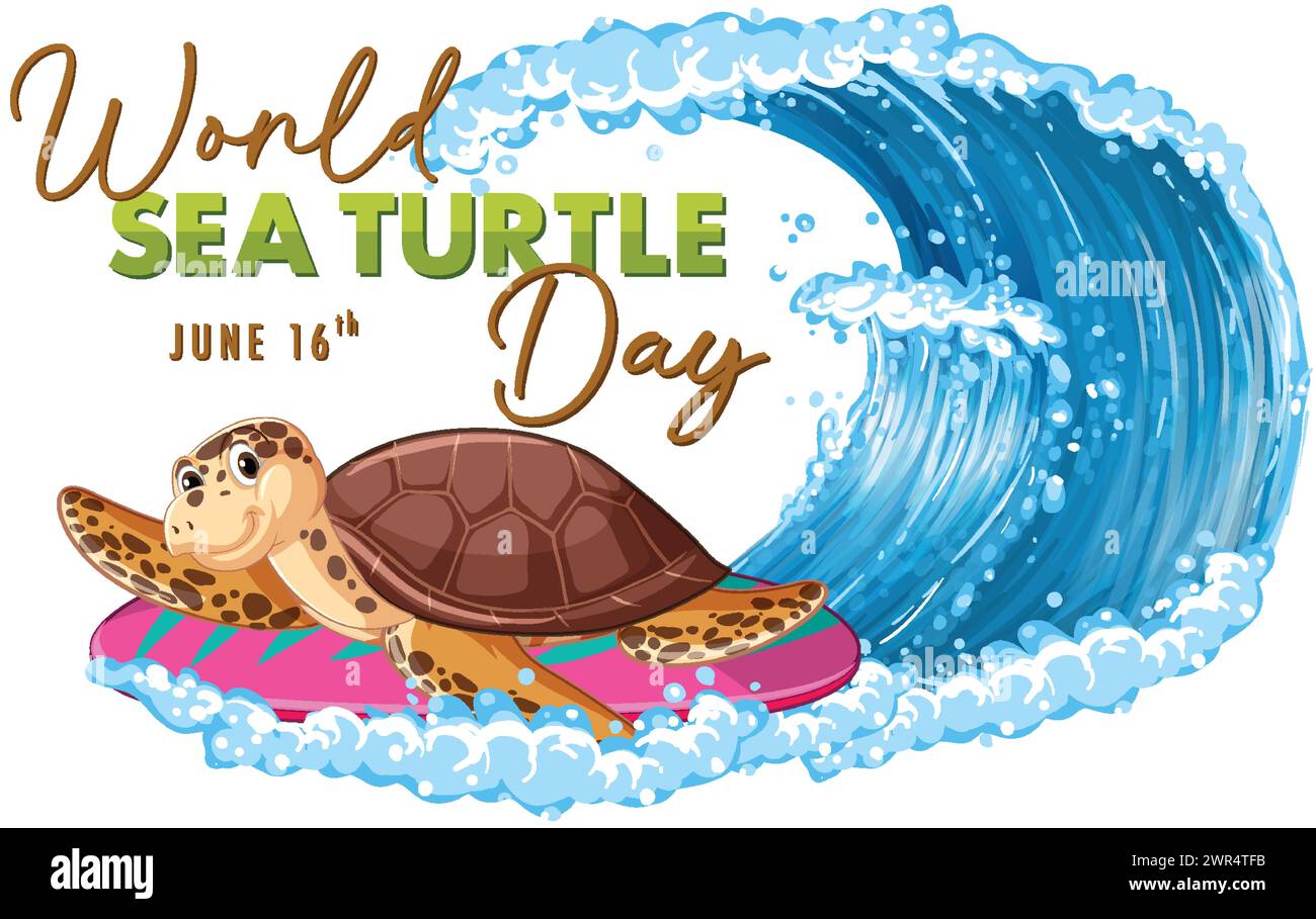Colorful vector of a sea turtle riding a wave Stock Vector Image & Art ...