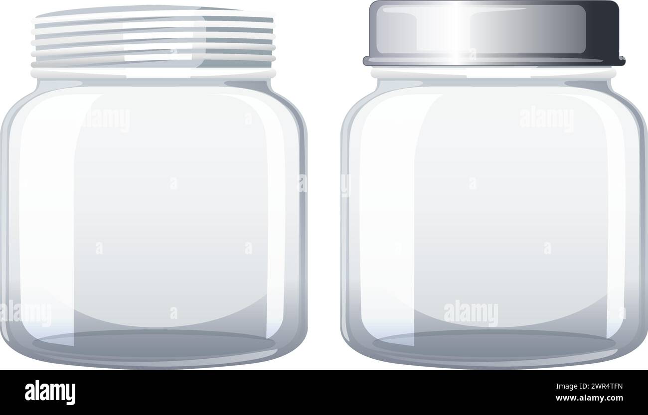 Two clear glass jars with metal lids, vector graphic Stock Vector Image ...