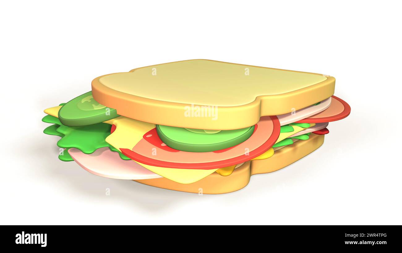 cartoon ham sandwich on a white background 3d rendering Stock Photo - Alamy